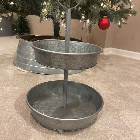 Holiday | Farmhouse Galvanized Silver Metal Tiered Tray | Poshmark